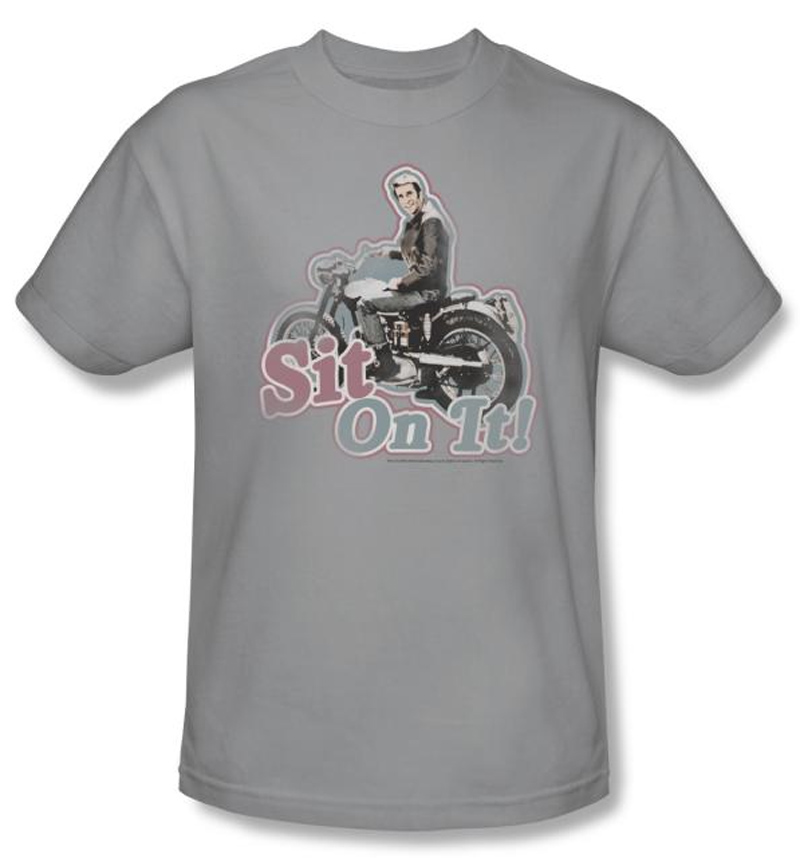 Happy Days T-shirt - Fonzie Sit on It Adult Silver Shirt - Happy Days ...