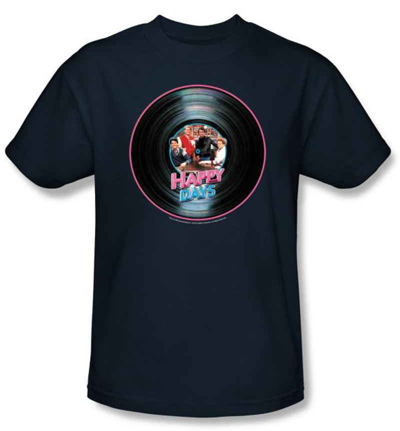 Happy Days T-shirt - On the Record Adult Navy Blue Tee - Happy Days On ...