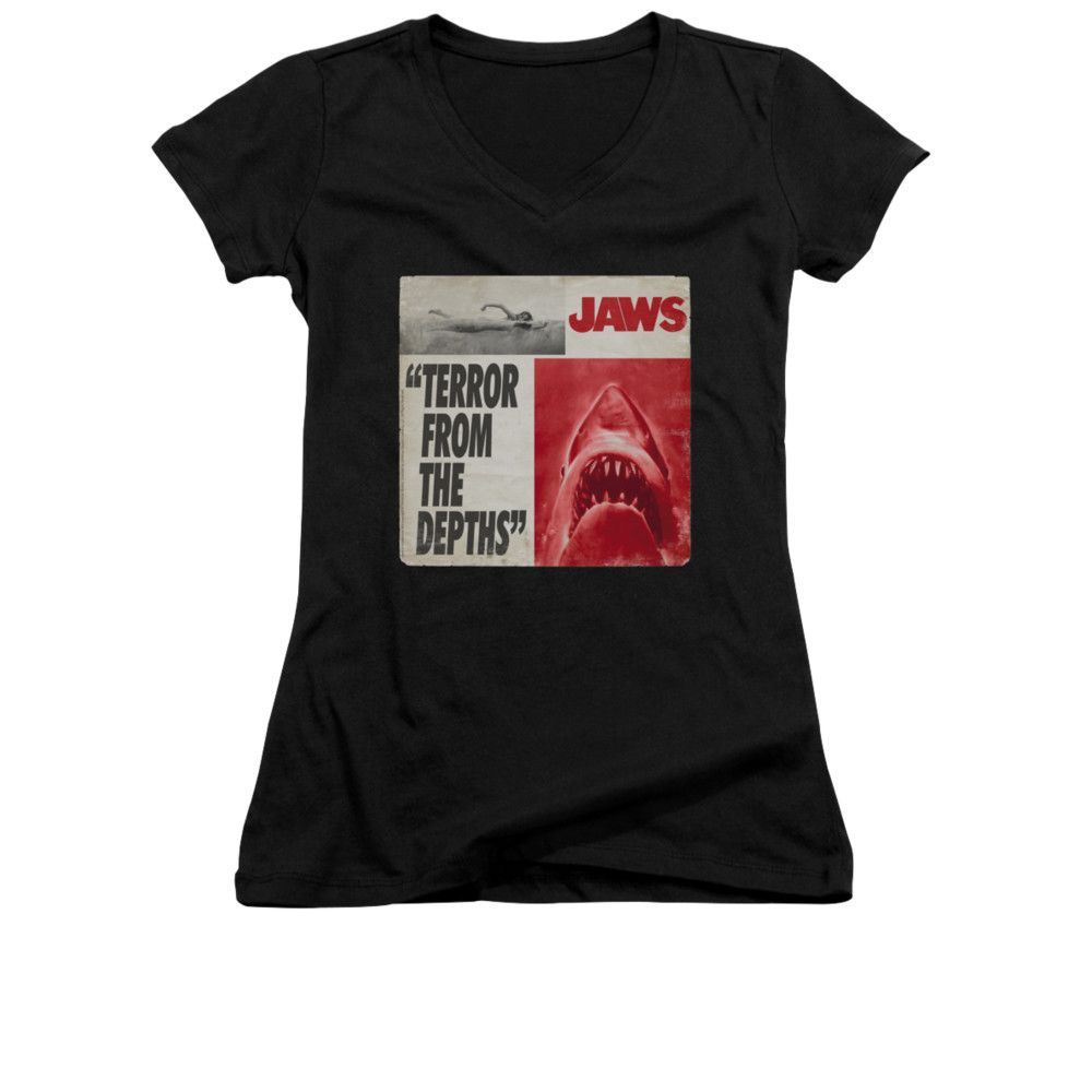 Jaws Shirt Juniors V Neck Terror Black T-Shirt - Jaws Terror Shirts