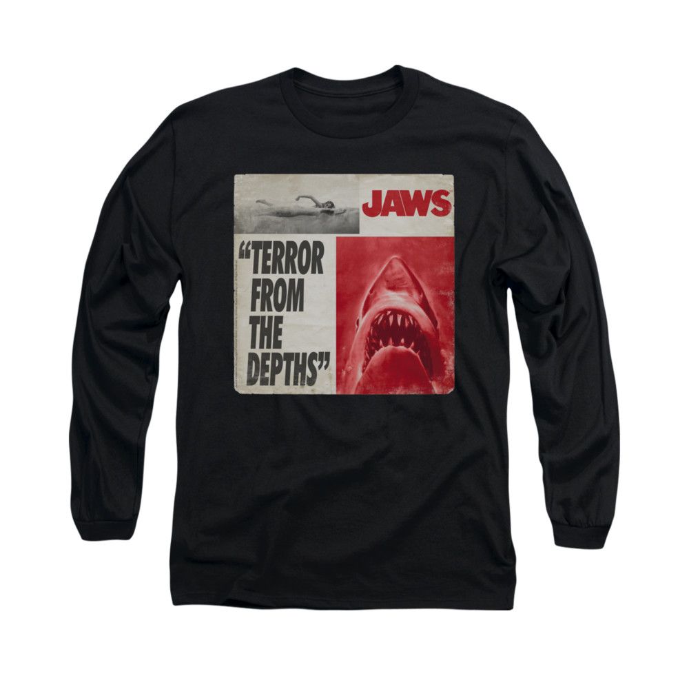 Jaws Shirt Terror Long Sleeve Black Tee T-Shirt - Jaws Terror Shirts