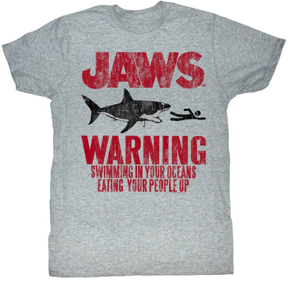 Jaws Shirt Warning Adult Heather Grey Tee T-Shirt - Jaws Shirts