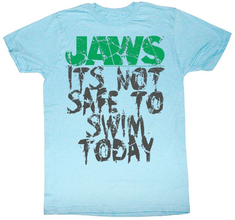 Jaws T-shirt Movie Shark Not Safe Adult Light Blue Tee Shirt - Jaws Shirts