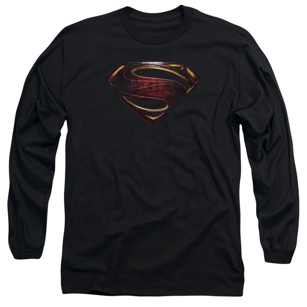Justice League Movie Long Sleeve Shirt Superman Logo Black Tee T-Shirt ...