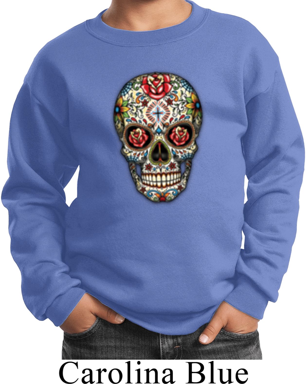 Kids Skull Sweatshirt Sugar Skull with Roses Sweat Shirt - Sugar Skull ...