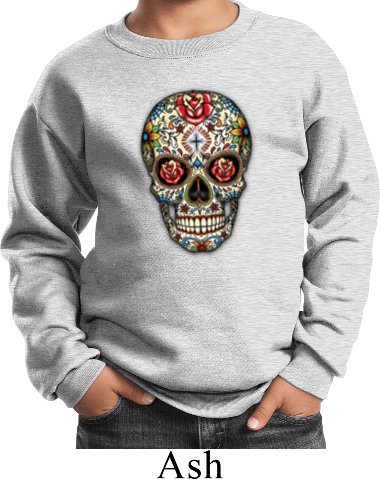 Kids Skull Sweatshirt Sugar Skull with Roses Sweat Shirt - Sugar Skull ...