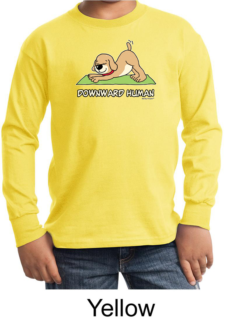 Kids Yoga Shirt Downward Human Long Sleeve Tee T-Shirt - Downward Human ...