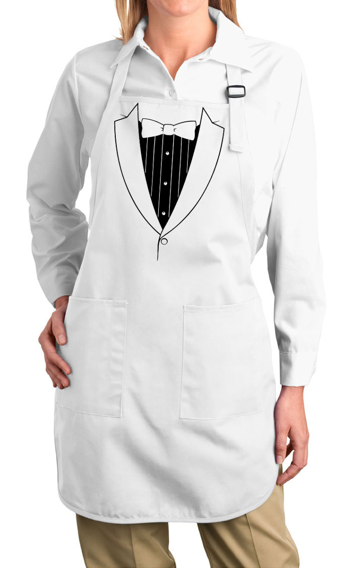 Ladies Apron Basic Black Tuxedo Full Length Apron with Pockets - Basic ...