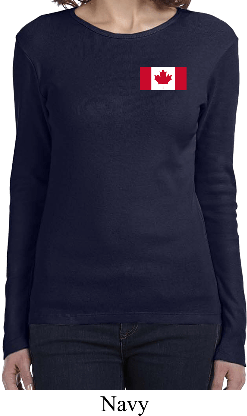 Ladies Canada Tee Canadian Flag Pocket Print Long Sleeve - Canadian ...