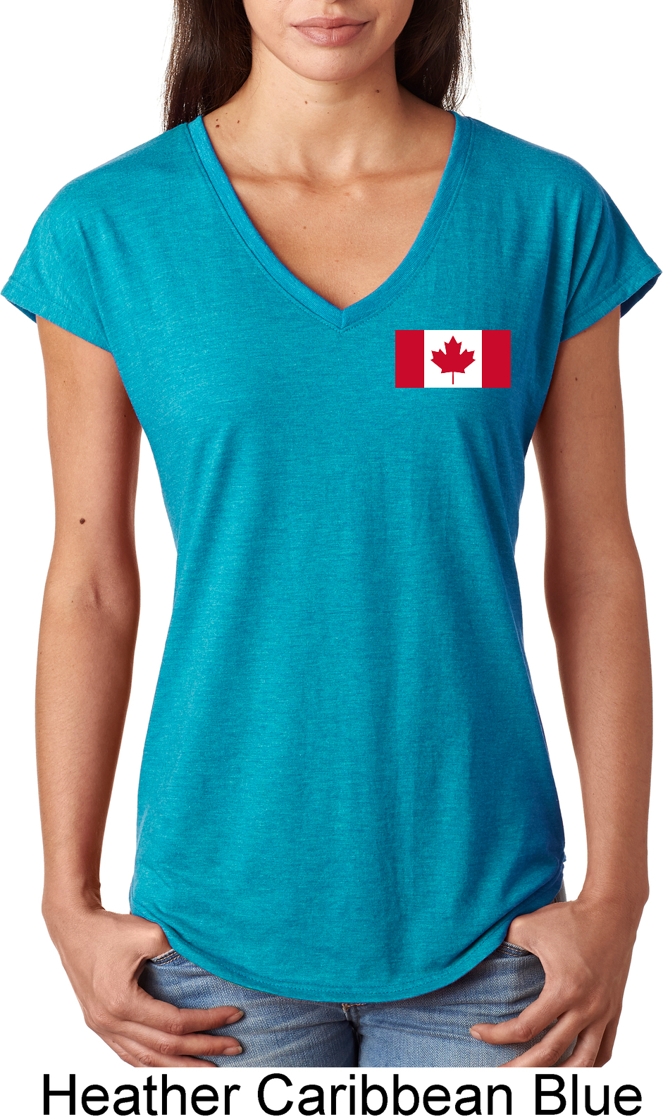 Ladies Canada Tee Canadian Flag Pocket Print Tri Blend V-neck ...