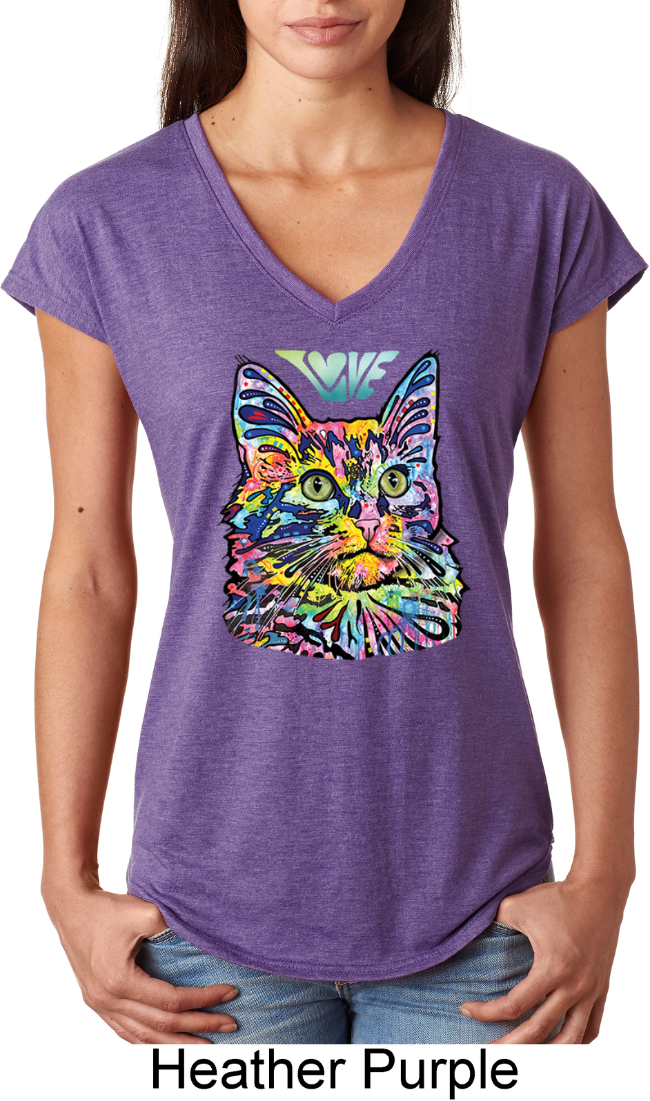 Ladies Cat Shirt Love Cat Tri Blend V-neck - Love Cat Ladies Shirts