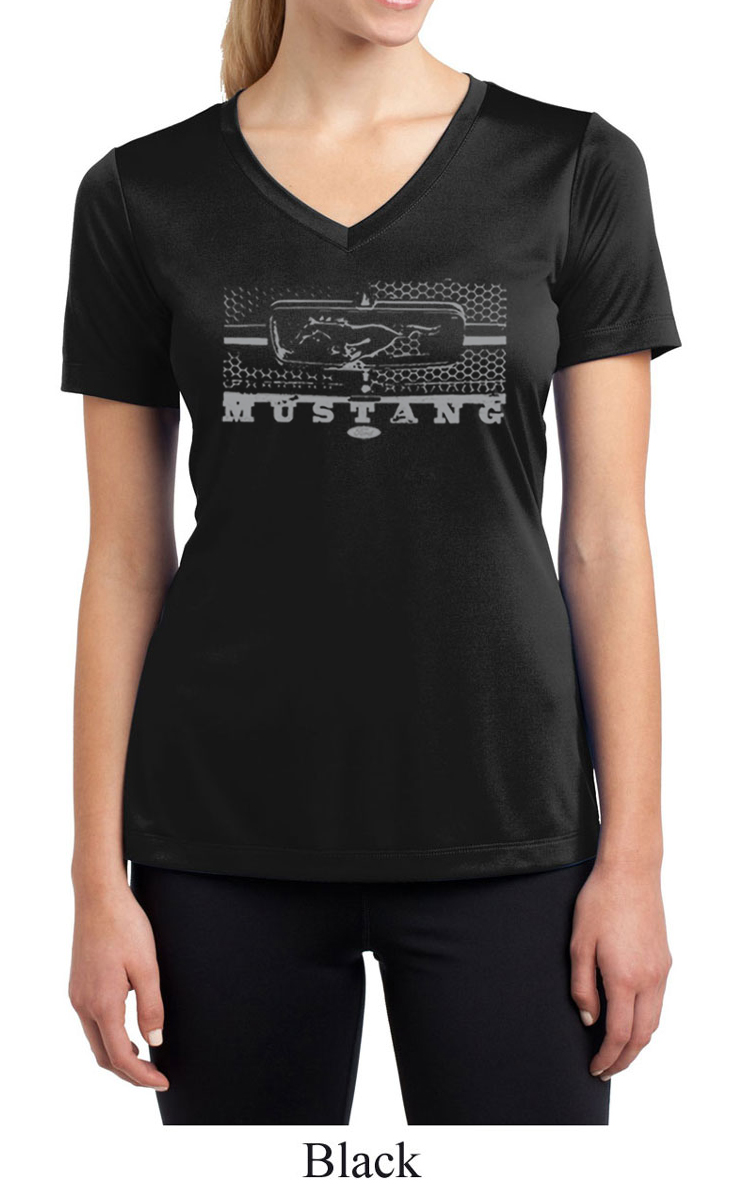 Ladies Ford Mustang Shirt Honeycomb Grille Moisture Wicking V-neck Tee ...