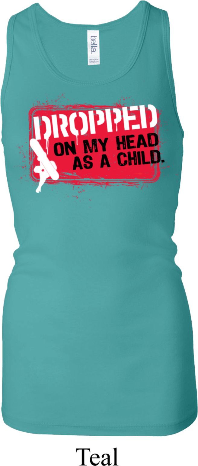 Ladies Funny Dropped On My Head Longer Length Racerback Tank Top ...