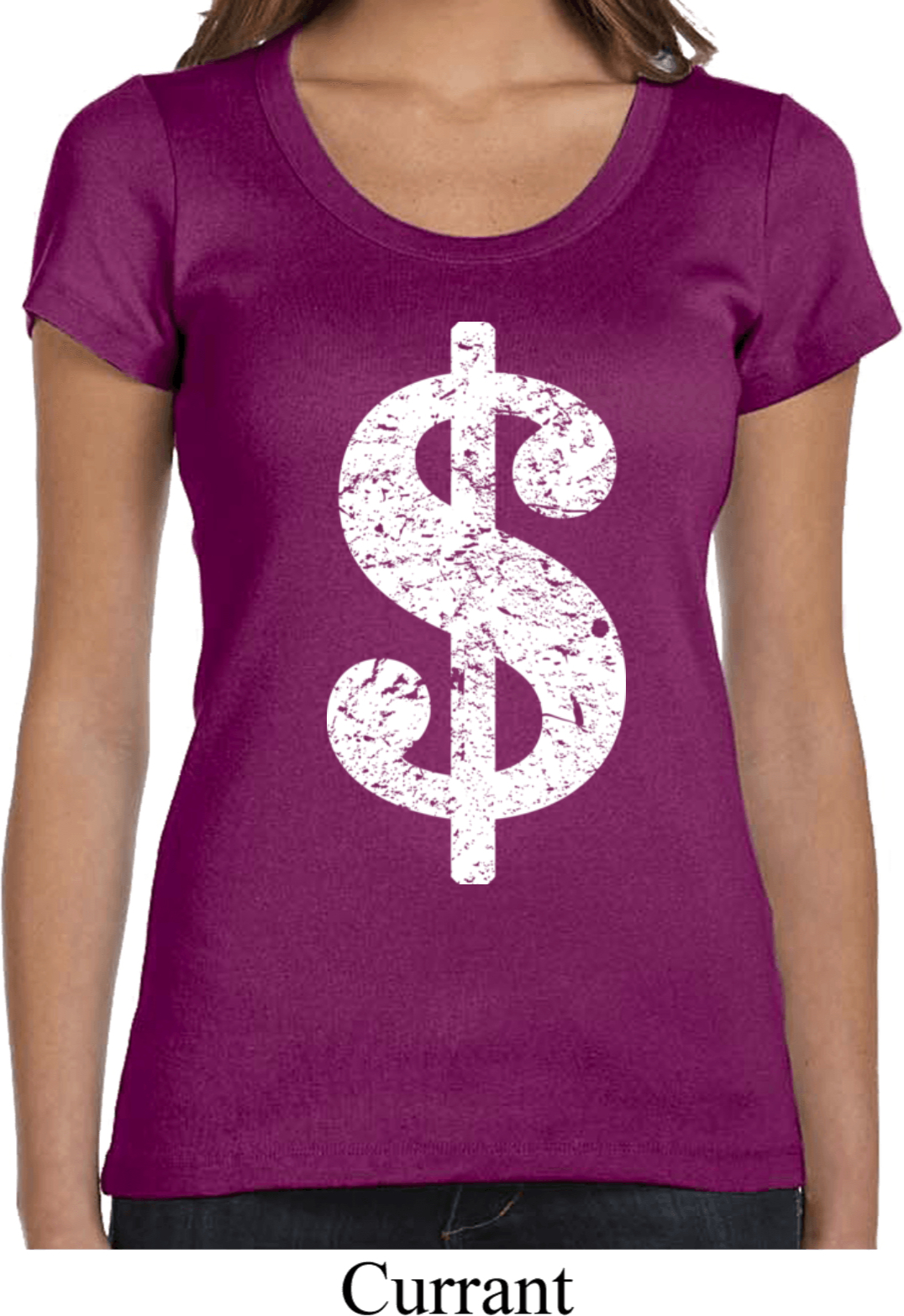 Ladies Funny Shirt Distressed Dollar Sign Scoop Neck Tee T-Shirt ...
