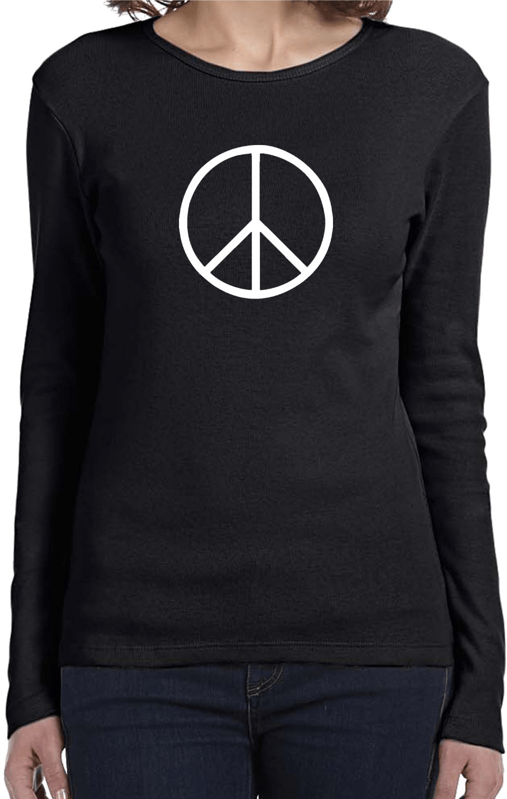Ladies Peace Shirt Basic Peace White Long Sleeve Tee T-Shirt - Basic ...