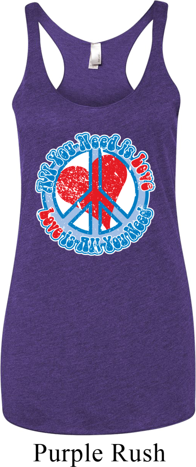 Ladies Peace Tanktop All You Need is Love Tri Blend Racerback Tank Top ...
