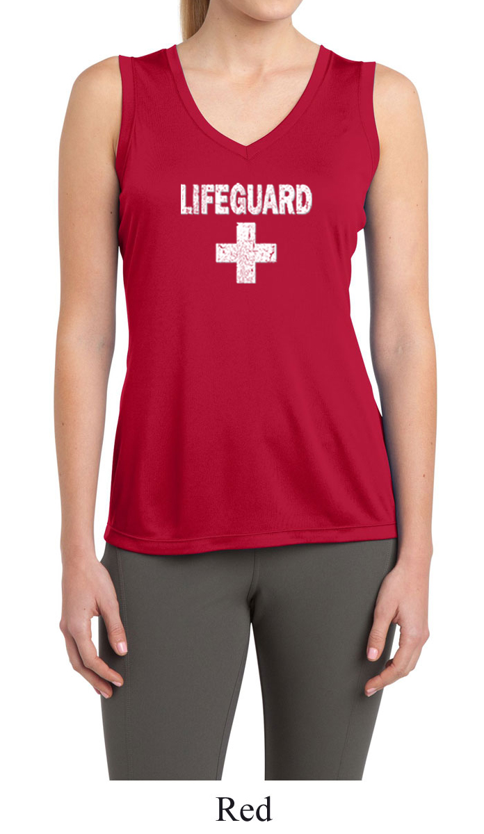 Ladies Shirt Distressed Lifeguard Sleeveless Moisture Wicking Tee ...