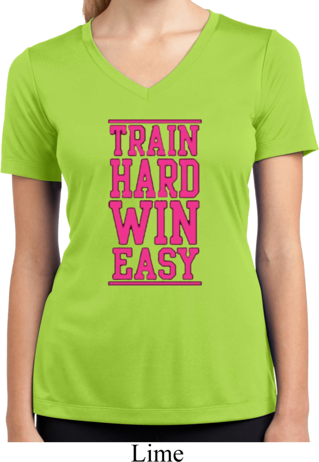 Ladies Shirt Train Hard Win Easy Moisture Wicking V-neck Tee T-Shirt ...