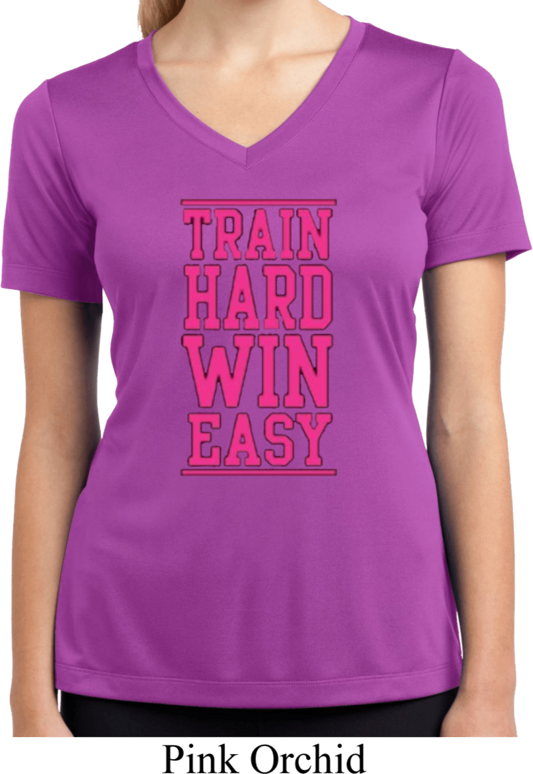 Ladies Shirt Train Hard Win Easy Moisture Wicking V-neck Tee T-Shirt ...