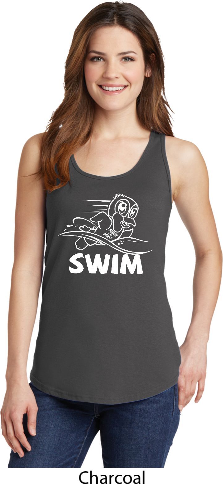 Ladies White Penguin Power Swim Tank Top - White Penguin Power Swim ...