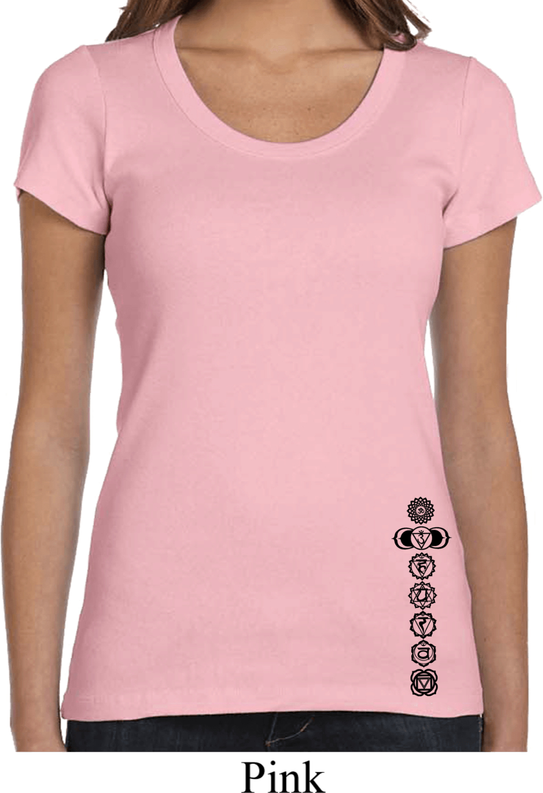 Ladies Yoga Shirt Black 7 Chakras Bottom Print Scoop Neck Tee T-Shirt ...