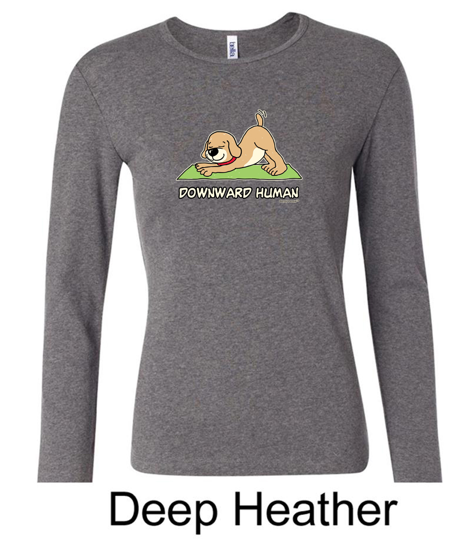 Ladies Yoga Shirt Downward Human Long Sleeve Tee T-Shirt - Downward ...