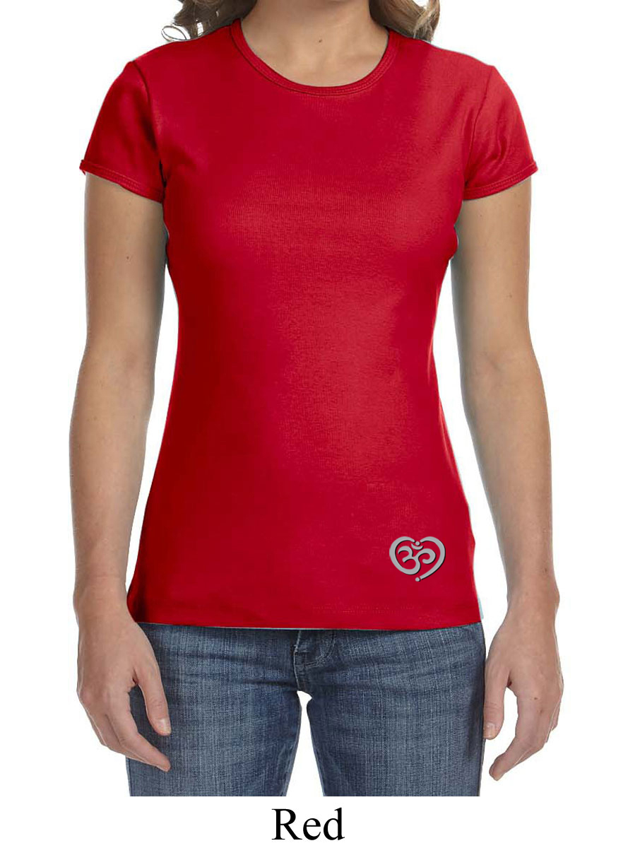 Ladies Yoga Shirt OM Heart Bottom Print Crewneck Tee T-Shirt - OM Heart ...
