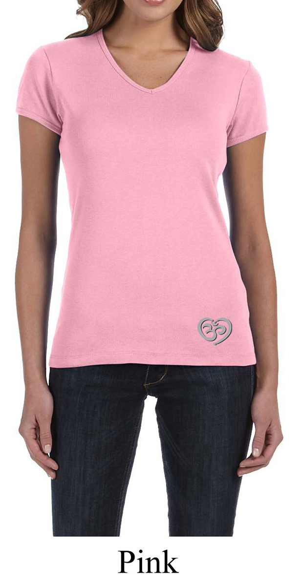 Ladies Yoga Shirt OM Heart Bottom Print V-neck Tee T-Shirt - OM Heart ...