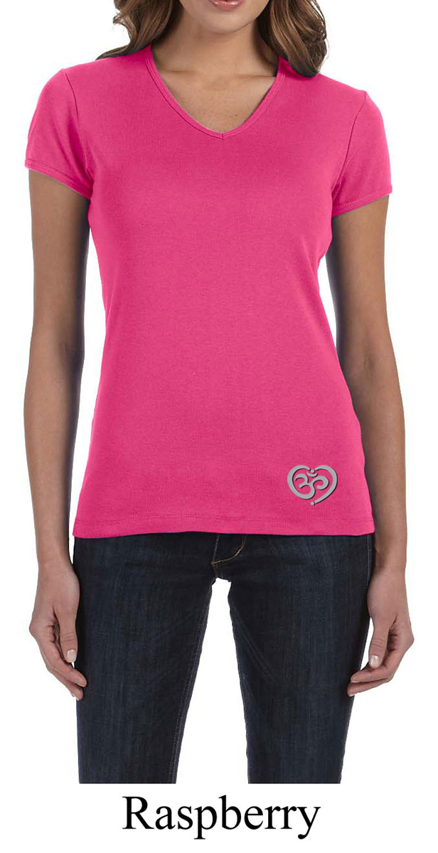 Ladies Yoga Shirt OM Heart Bottom Print V-neck Tee T-Shirt - OM Heart ...