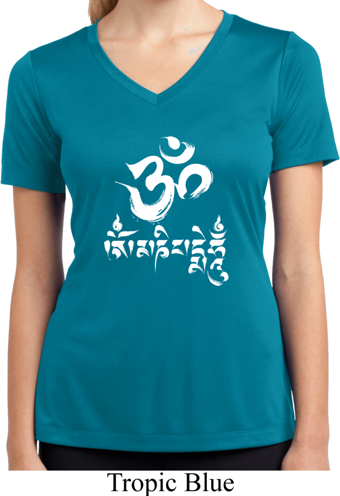 Ladies Yoga Shirt OM Mani Padme Hum Moisture Wicking V-neck Tee - OM ...