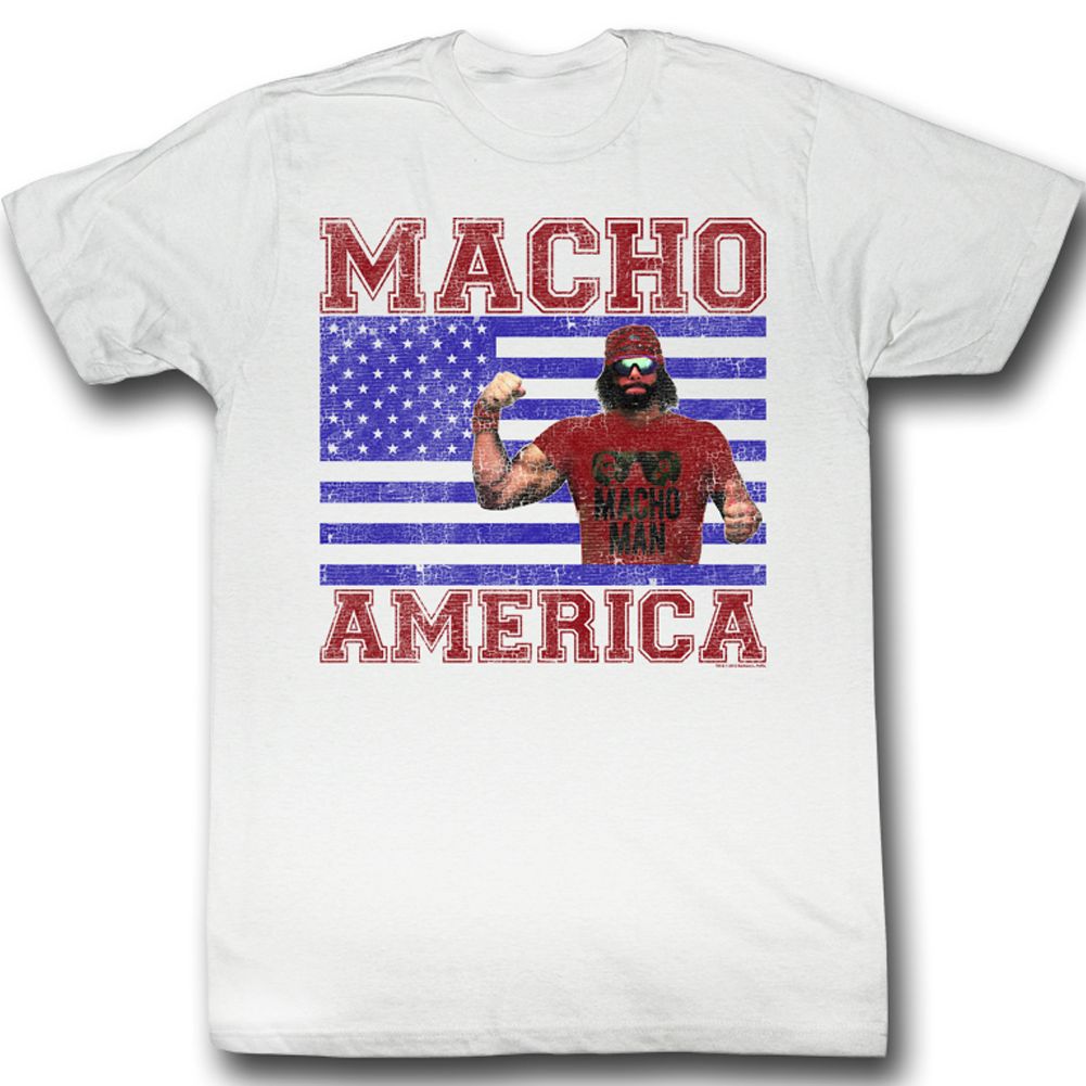 Macho Man Shirt Macho America Adult White Tee T-Shirt - Macho Man Shirts