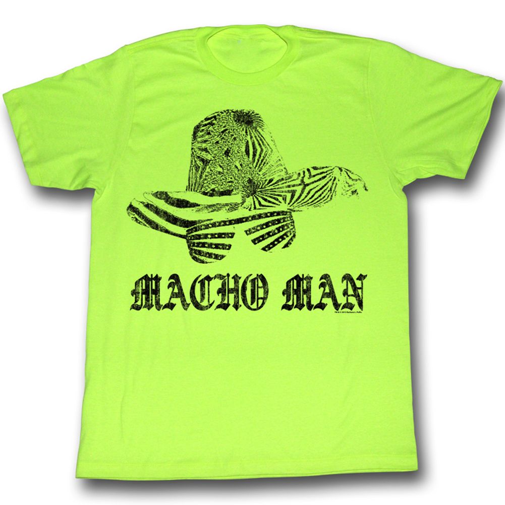 Macho Man Shirt Macho Hat Adult Bright Green Tee T-Shirt - Macho Man Shirts