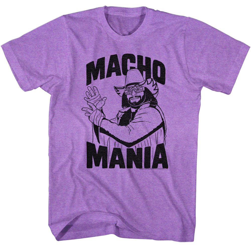 Macho Man Shirt Macho Mania Heather Purple Tee T-Shirt - Macho Man Shirts