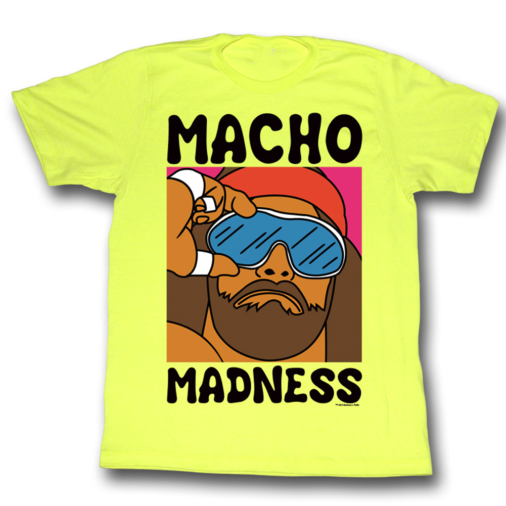 Macho Man Shirt Madness Adult Yellow Tee T-Shirt - Macho Man Shirts