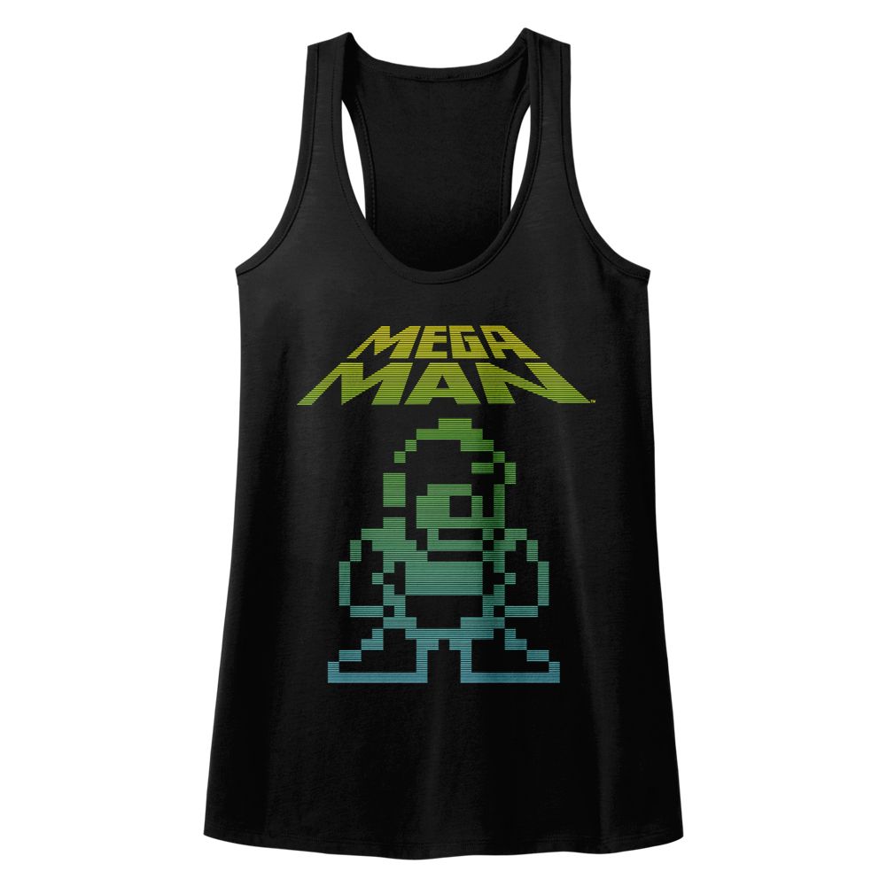 Mega Man Juniors Tank Top Mega Pixel Black Racerback - Mega Man Shirts