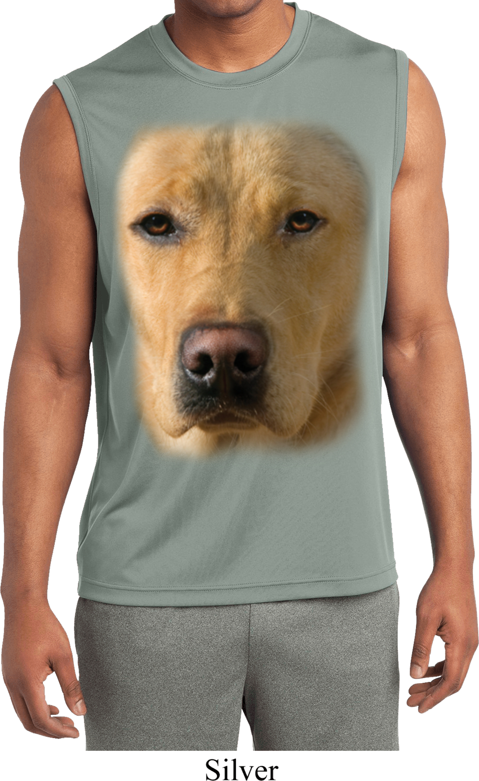 Mens Big Yellow Lab Face Sleeveless Moisture Wicking Tee T-Shirt - Big ...