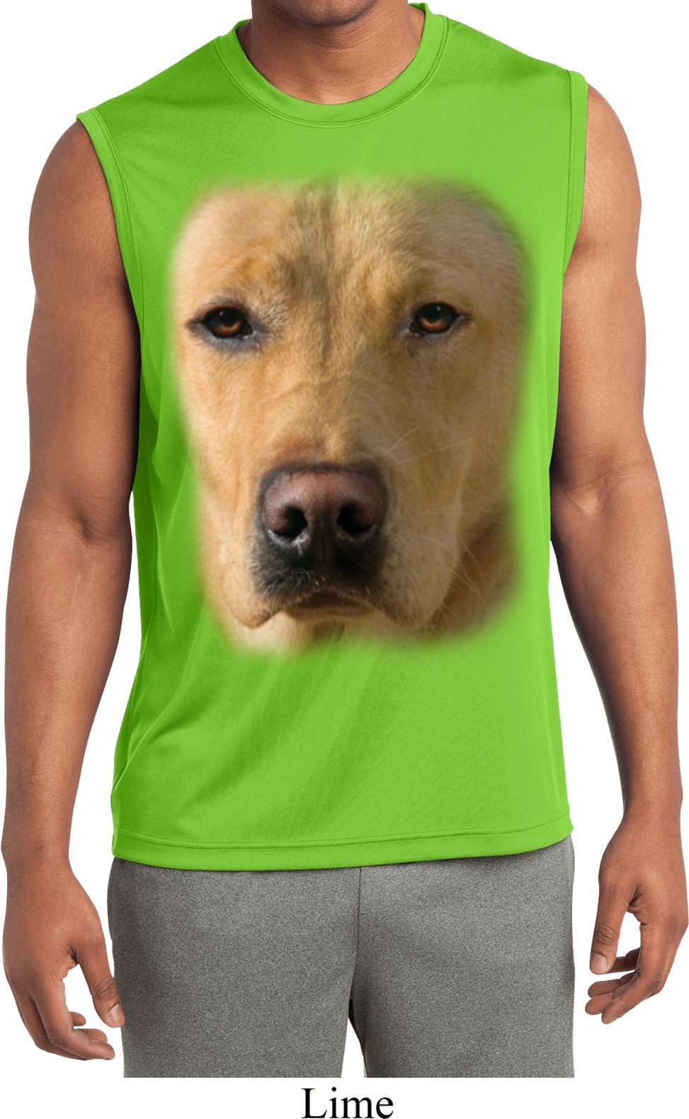 Mens Big Yellow Lab Face Sleeveless Moisture Wicking Tee T-Shirt - Big ...