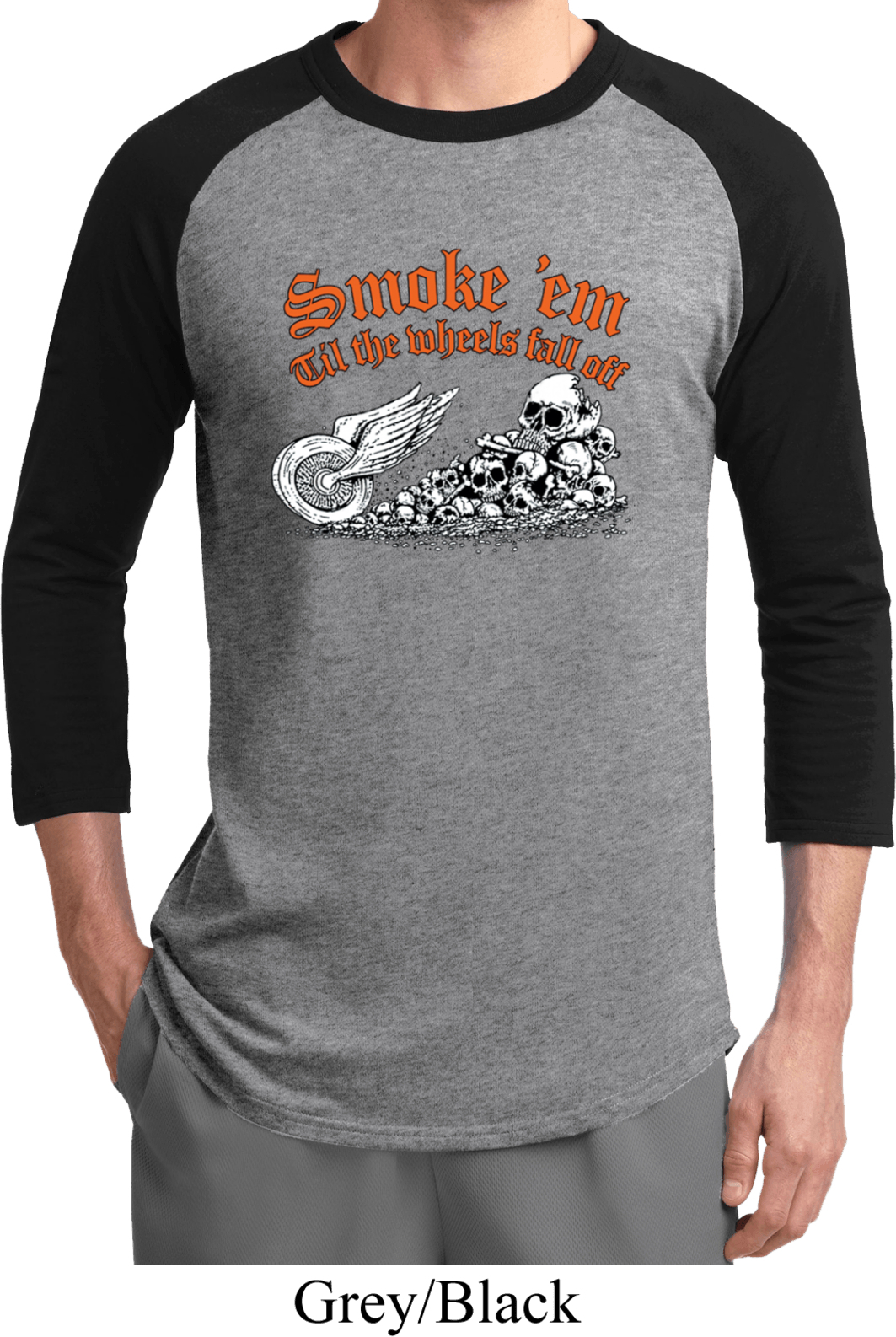 Mens Biker Shirt Smoke Em Raglan Tee T-Shirt - Smoke Em Mens Biker Shirts