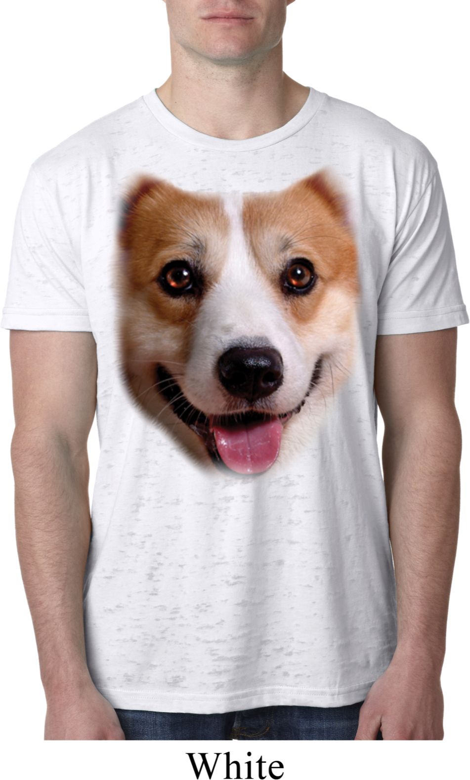 Mens Corgi Shirt Big Corgi Face White Burnout T-Shirt - Big Corgi Face ...