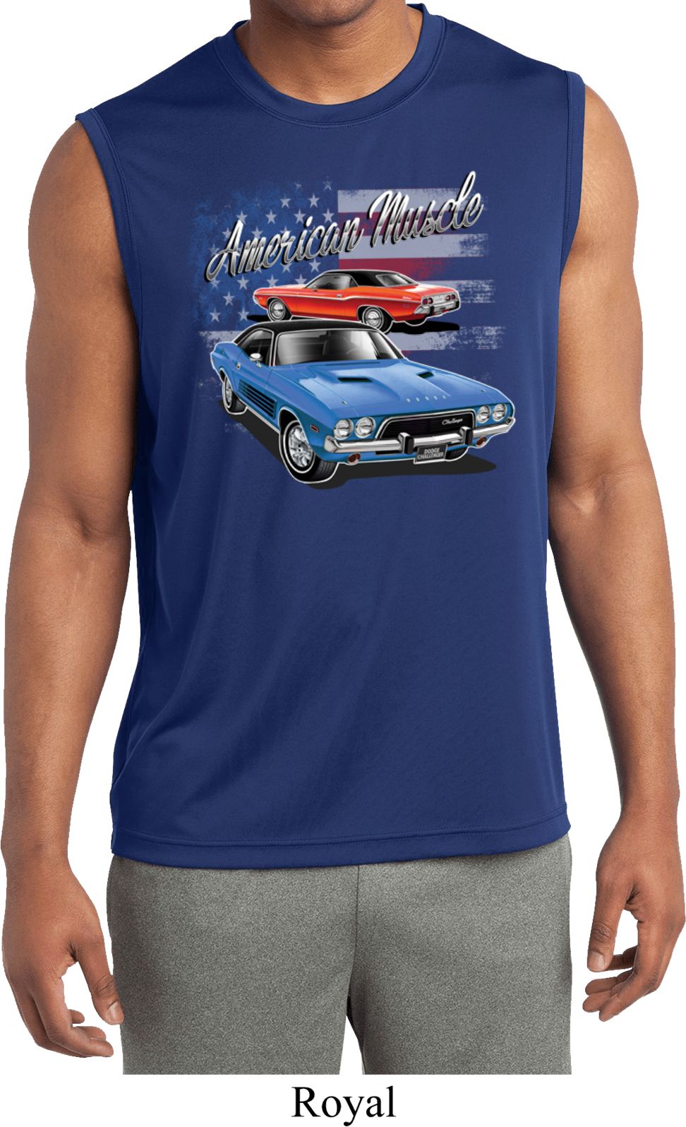 Mens Dodge American Muscle Blue and Red Sleeveless Dry Wicking Shirt ...