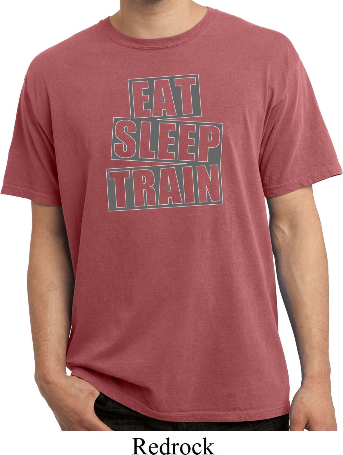Mens Fitness Shirt Eat Sleep Train Pigment Dyed Tee T-Shirt - Eat Sleep ...