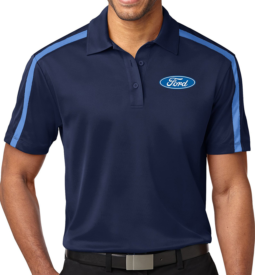 Mens Ford Colorblock-Stripe Polo Shirt - Navy/Carolina Blue - Ford Logo ...