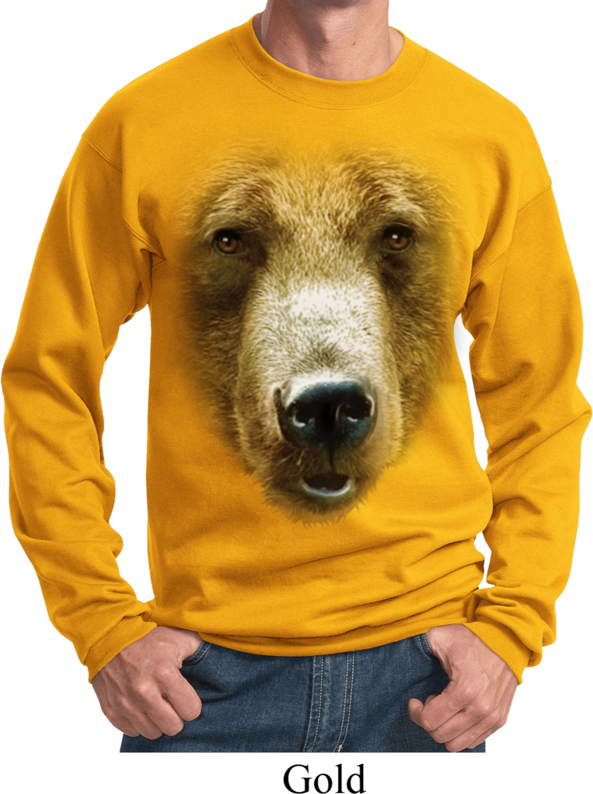 Mens Grizzly Bear Sweatshirt Big Grizzly Bear Face Sweat Shirt - Big ...