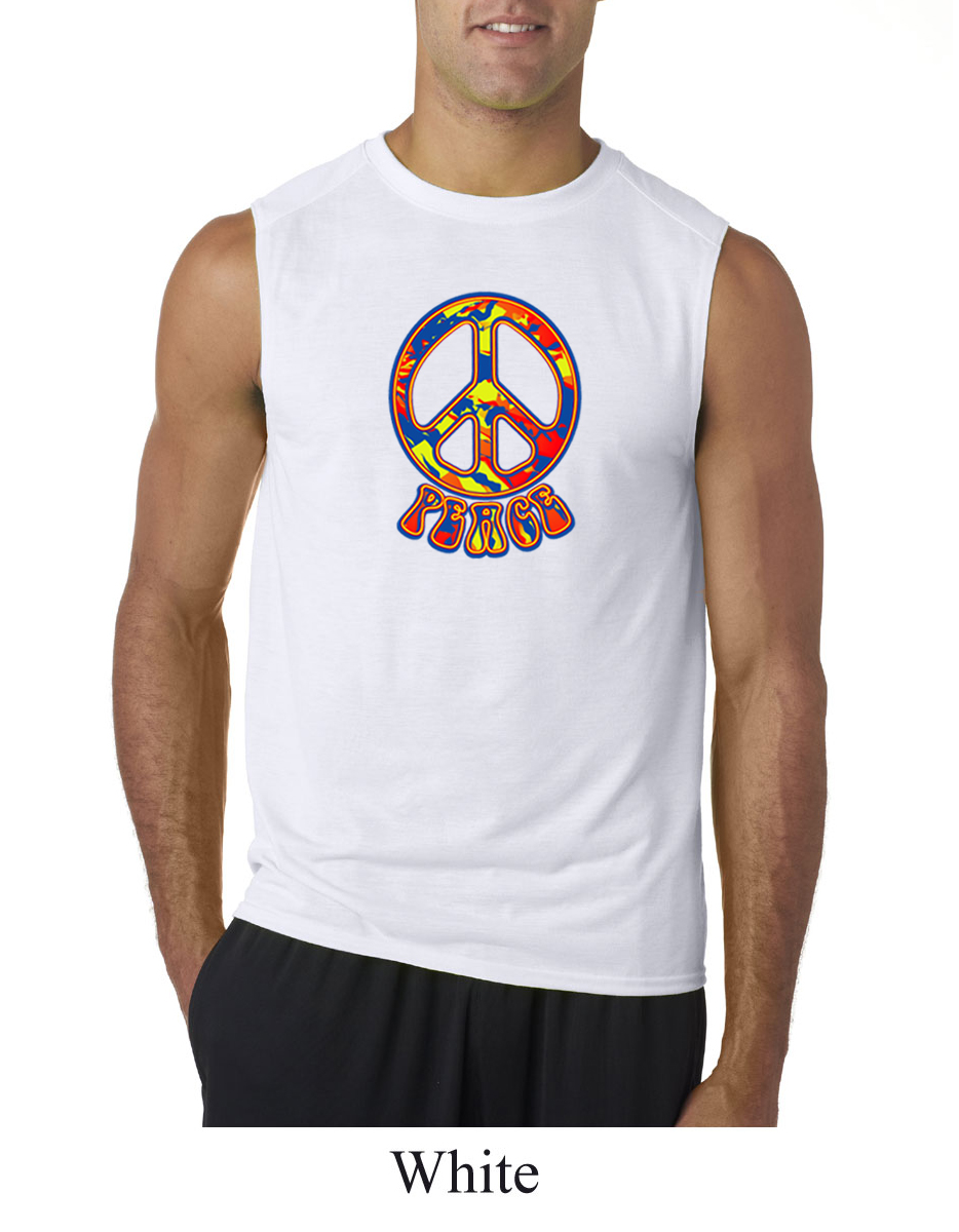 Mens Peace Shirt Funky Peace Sleeveless Tee T-Shirt - Funky Peace Mens ...