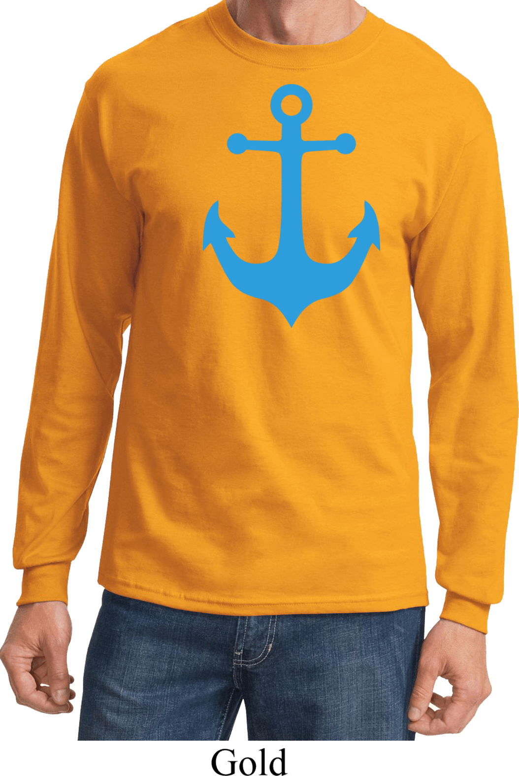 Mens Sailing Shirt Blue Anchor Long Sleeve Tee T-Shirt - Blue Anchor ...