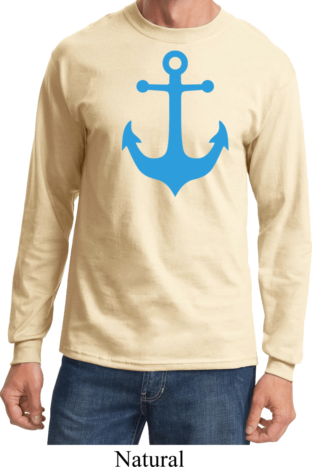 Mens Sailing Shirt Blue Anchor Long Sleeve Tee T-Shirt - Blue Anchor ...