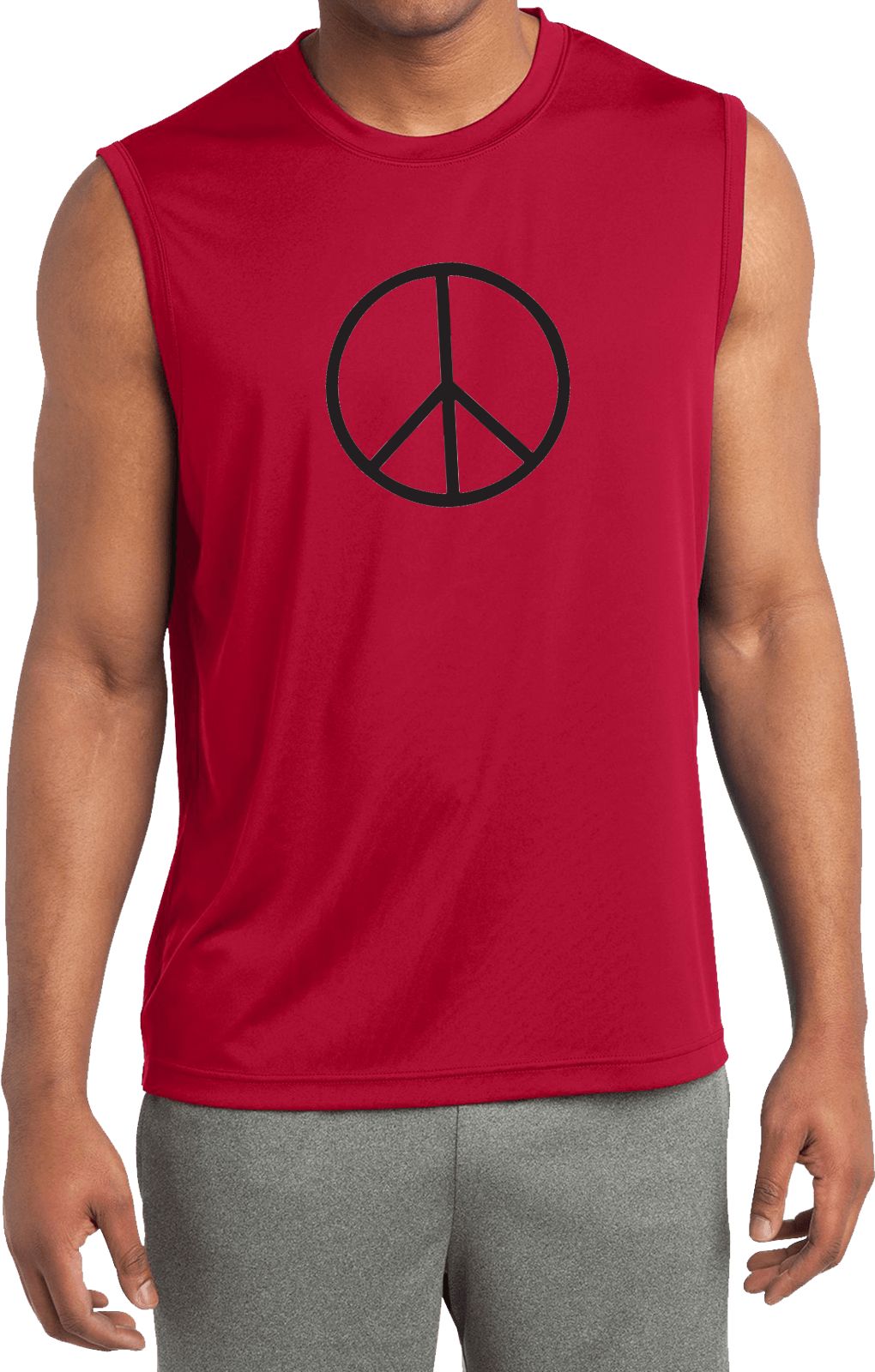 Mens Shirt Basic Peace Black Sleeveless Moisture Wicking Tee T-Shirt ...