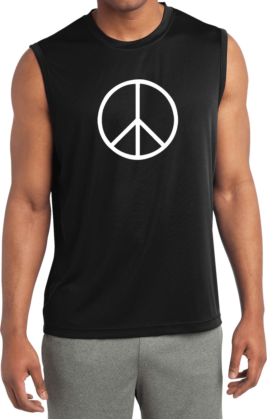 Mens Shirt Basic Peace White Sleeveless Moisture Wicking Tee T-Shirt ...