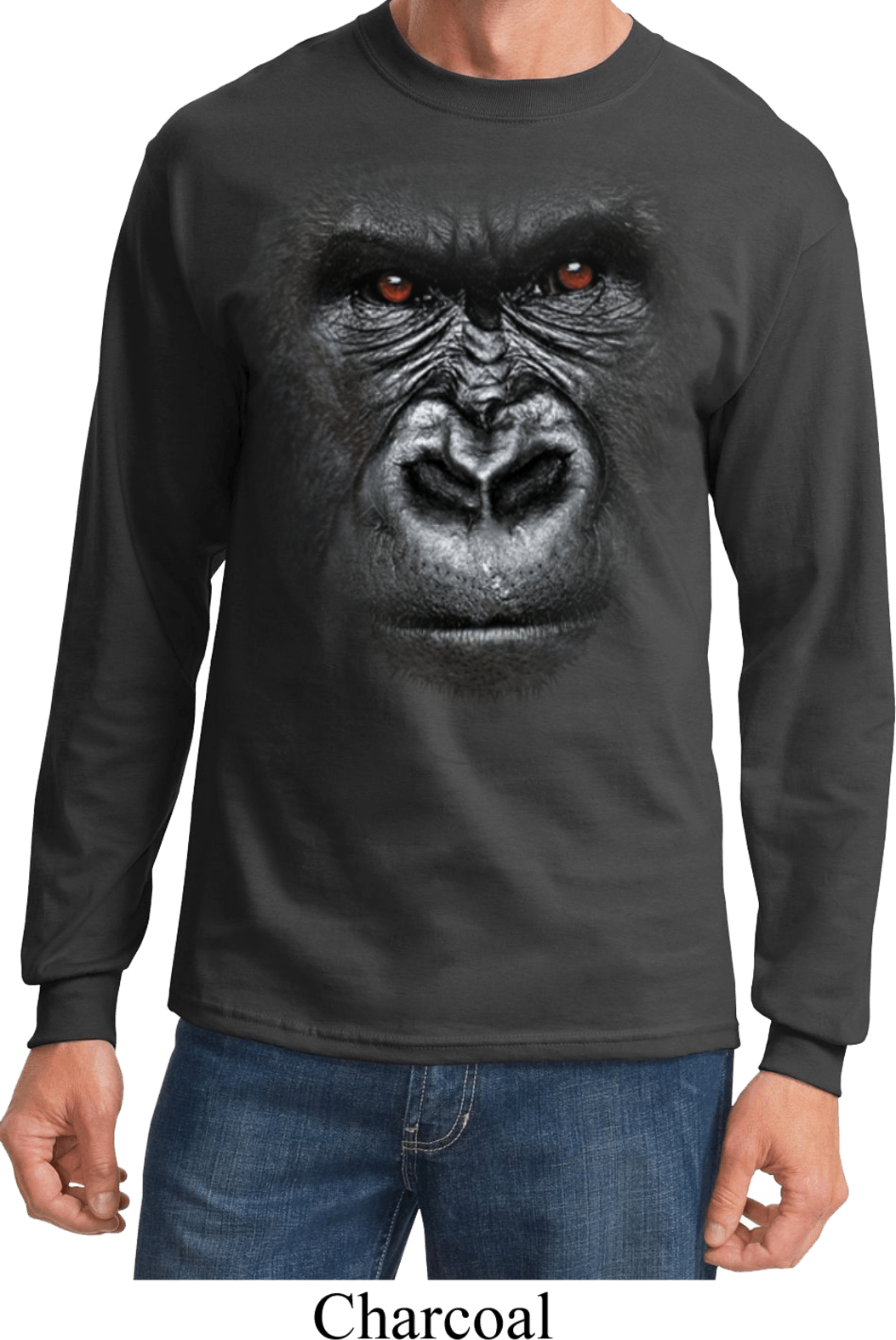 Mens Shirt Big Gorilla Face Long Sleeve Tee T-Shirt - Big Gorilla Face ...
