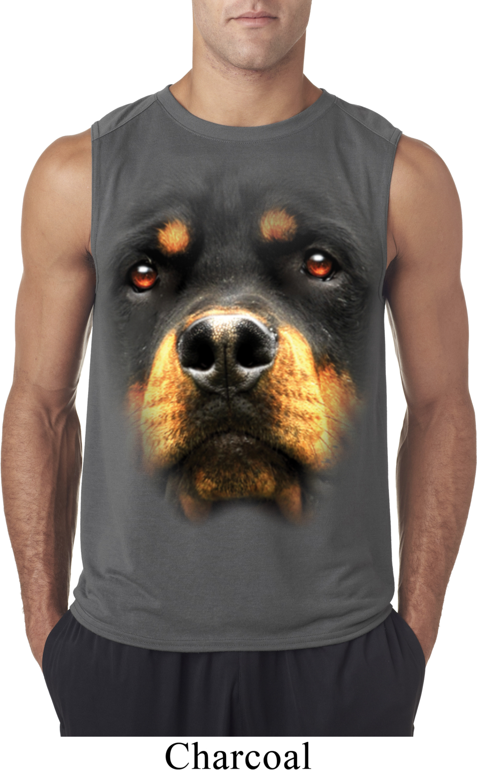 Mens Shirt Big Rottweiler Face Sleeveless Tee T-Shirt - Big Rottweiler ...