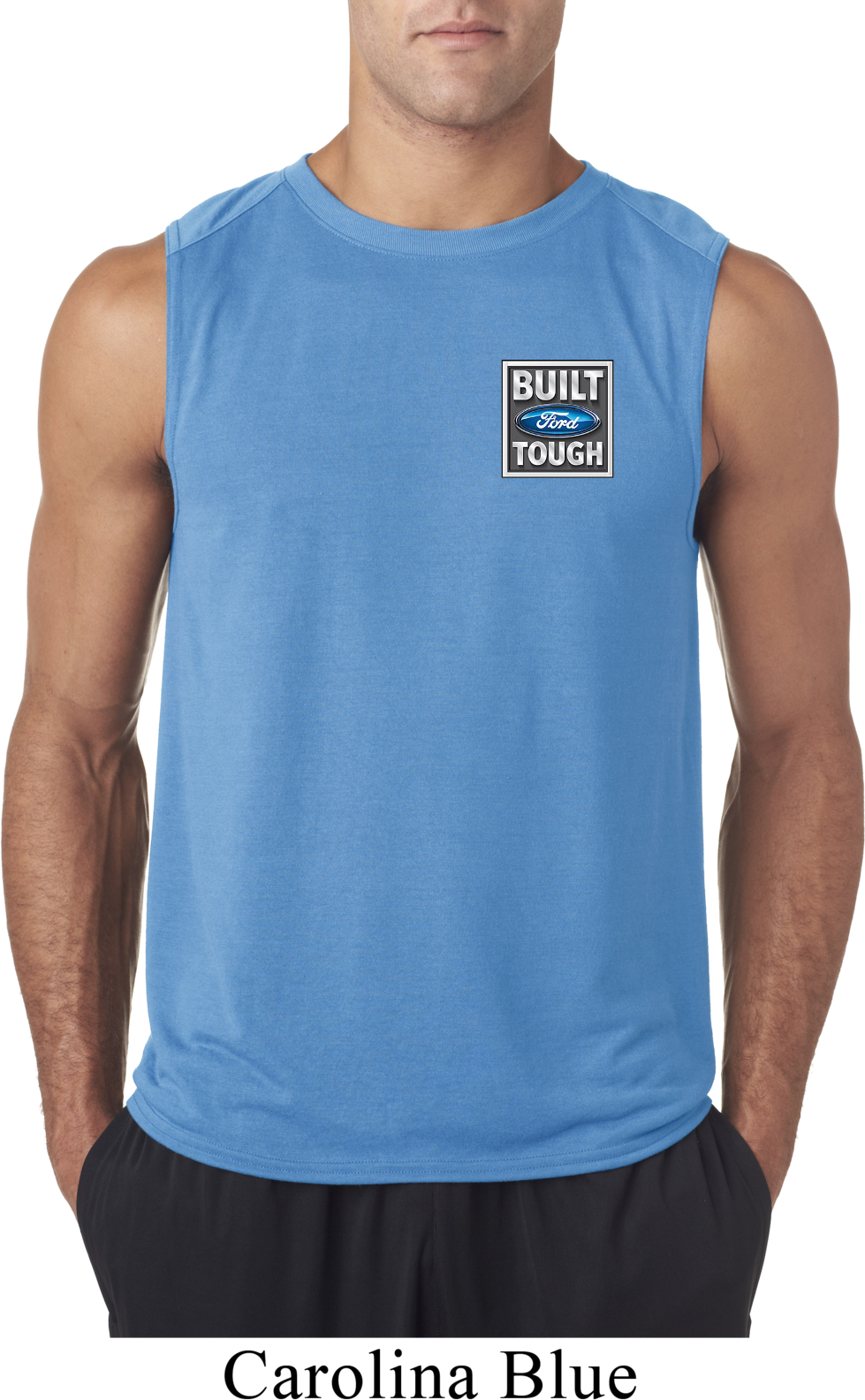 Mens Shirt Built Ford Tough Crest Pocket Print Sleeveless Tee T-Shirt ...